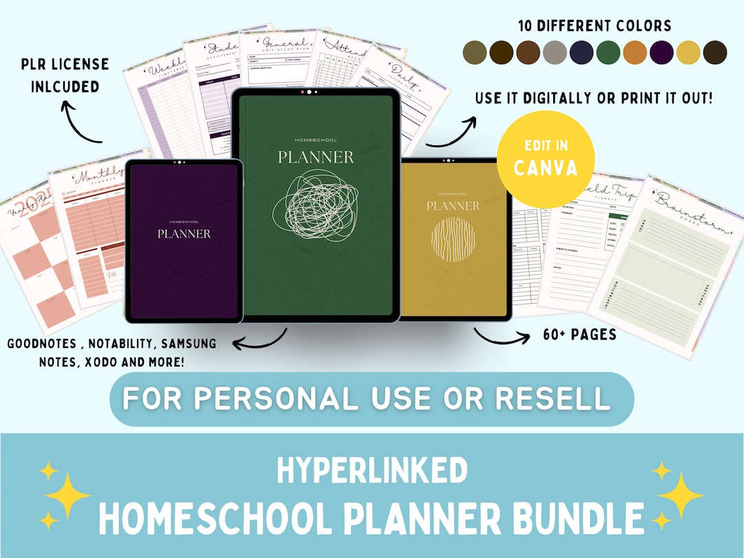HOMESCHOOL Planner Printable & Digital With Plr,hyperlinked,2024 2025 ...
