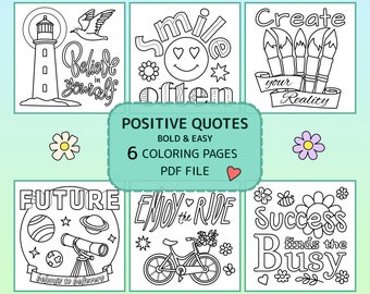 Motivational Positive Quotes | 10 Coloring Pages | Instant Download PDF ...