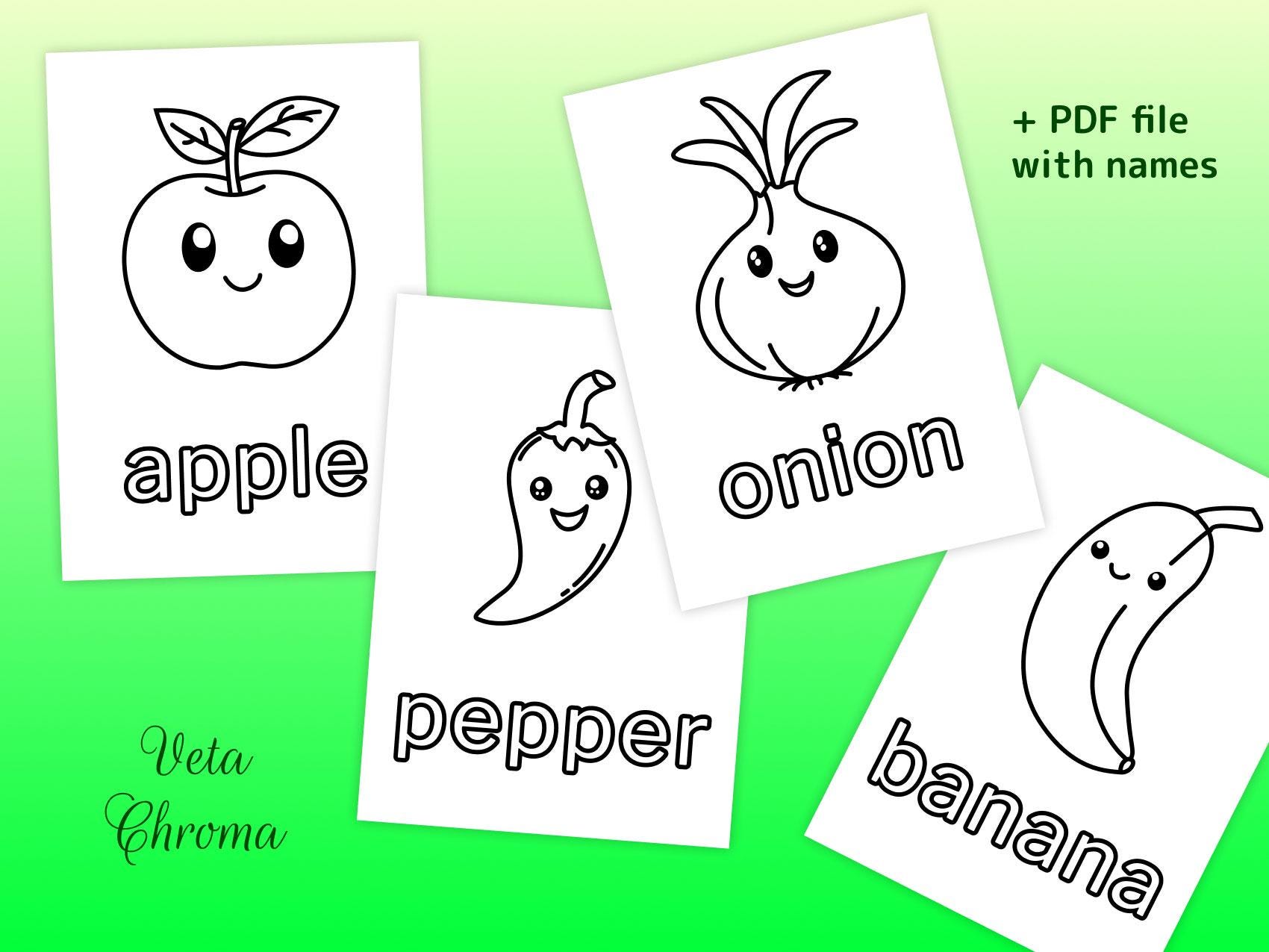 Cute Kawaii Fruits and Vegetables | 16 Coloring Pages | Instant PDF ...
