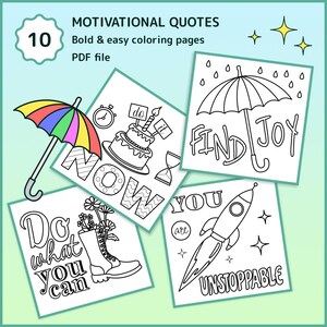 Motivational Positive Quotes | 10 Coloring Pages | Instant Download PDF ...