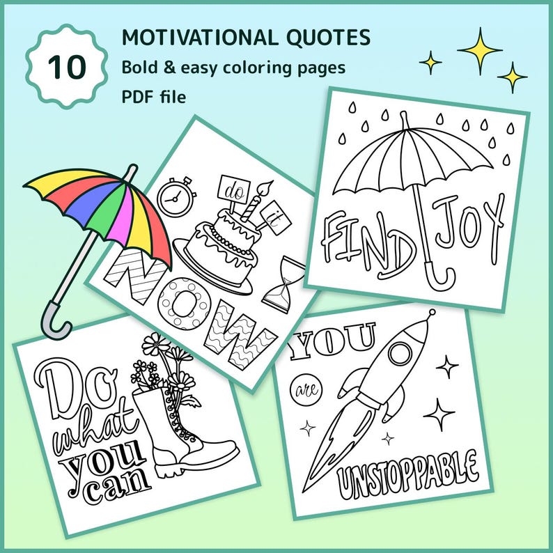 Motivational Positive Quotes | 10 Coloring Pages | Instant Download PDF ...