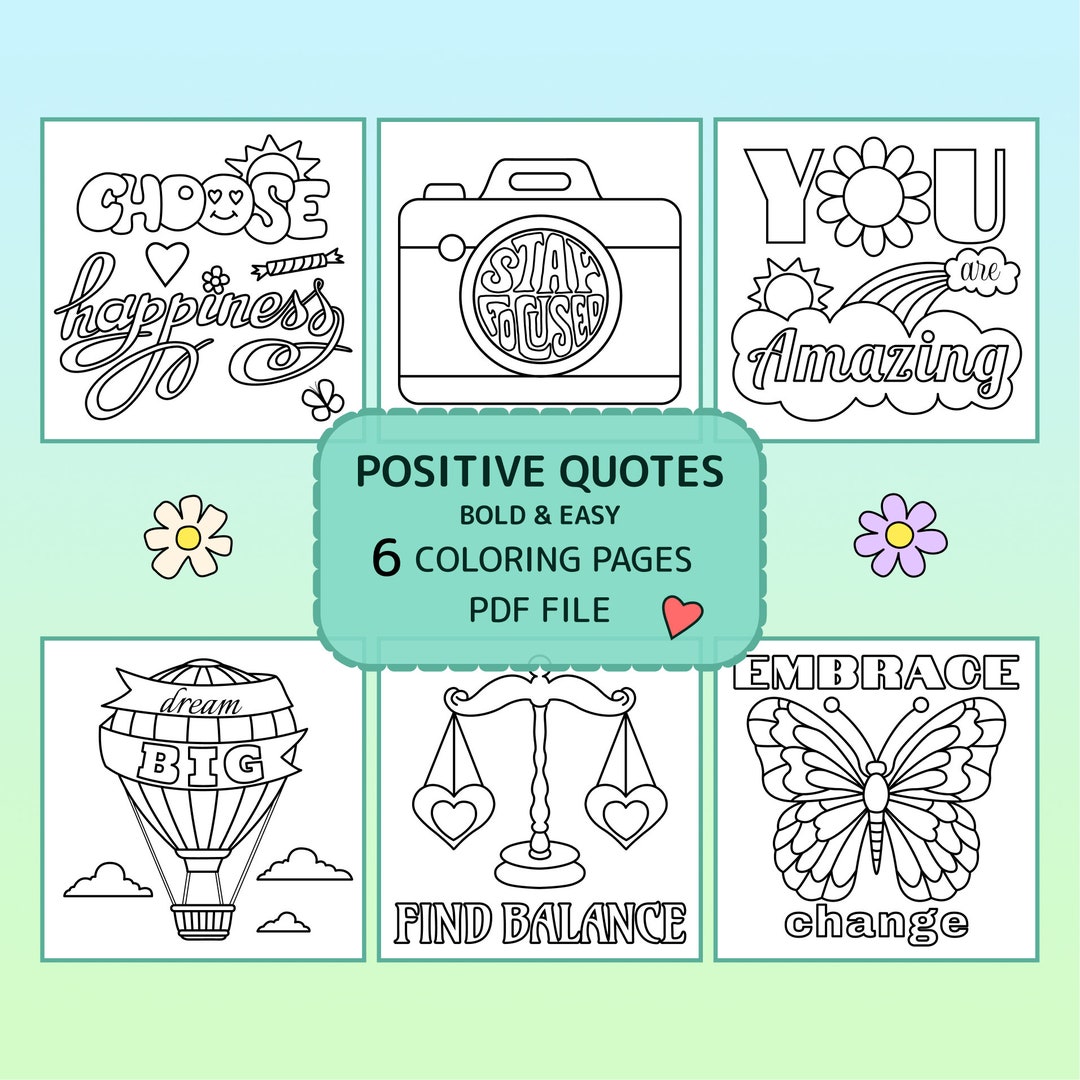 Motivational Positive Quotes 6 Coloring Pages Art Therapy to Reduce ...