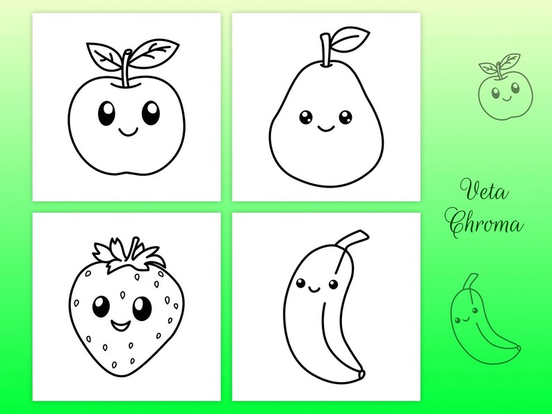 Cute Kawaii Fruits and Vegetables | 16 Coloring Pages | Instant PDF ...