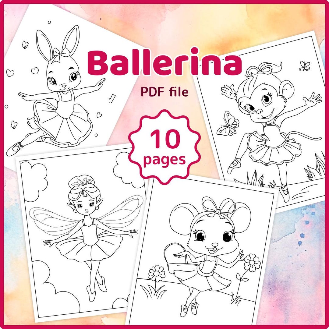 Dance Coloring Pages | 10 Ballet Coloring Sheets With Cute Animals in ...