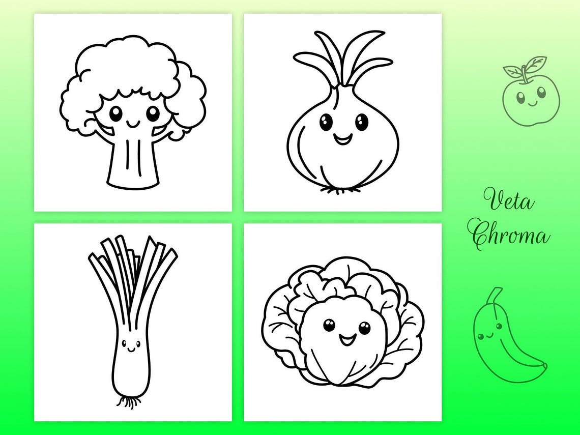 Cute Kawaii Fruits and Vegetables | 16 Coloring Pages | Instant PDF ...