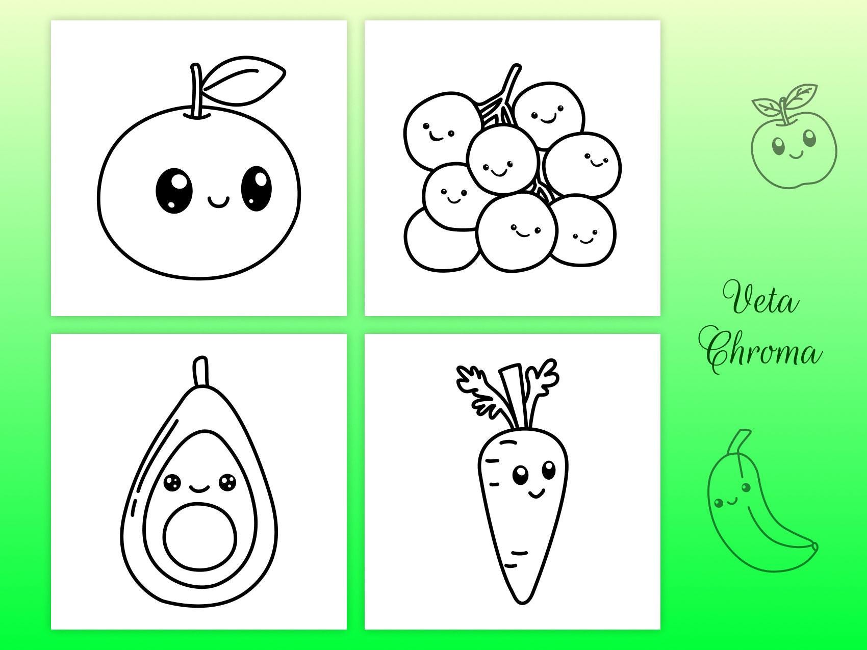 Cute Kawaii Fruits and Vegetables | 16 Coloring Pages | Instant PDF ...