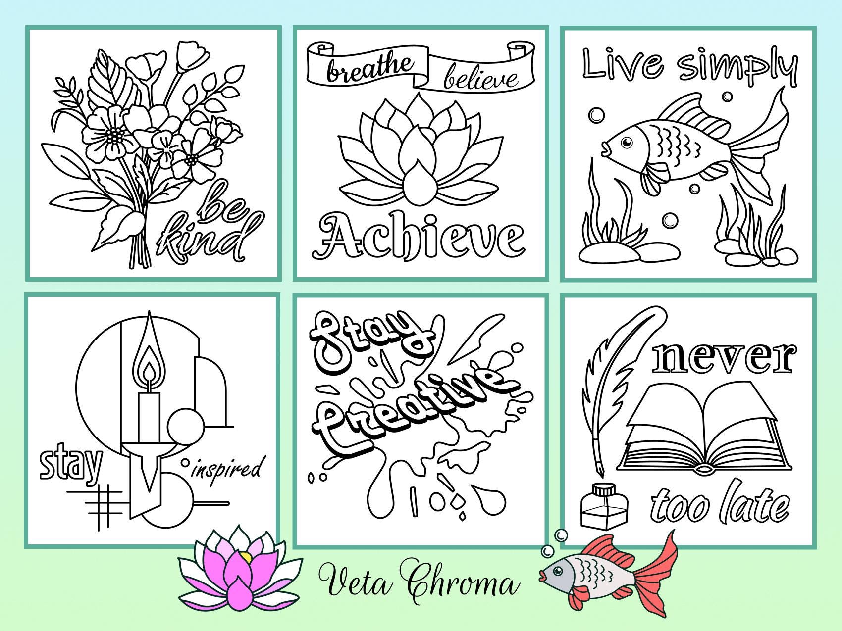 Motivational Coloring Pages Set 2 10 Inspirational Positive Quotes Art ...