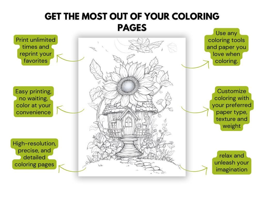 25 Sunflower Forest Houses Online Coloring Book, Printable Coloring ...