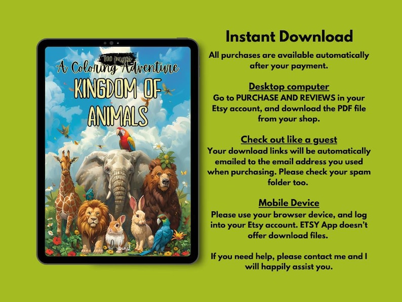 A Coloring Adventure, Kingdom of Animals, Coloring Book, Instant ...