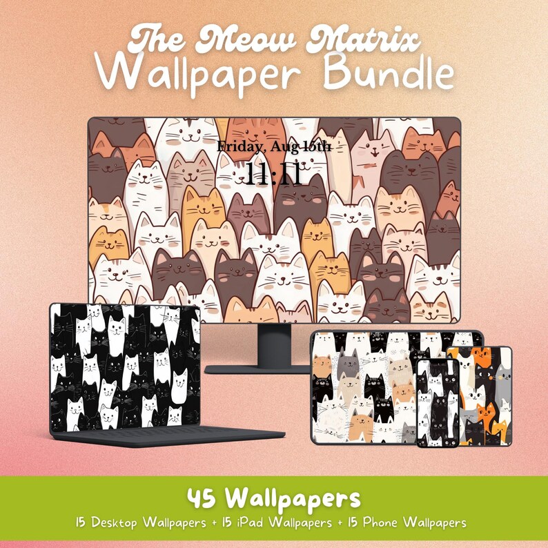 Meow Matrix Wallpaper Bundle | Kawaii Desktop and Laptop Backgrounds ...