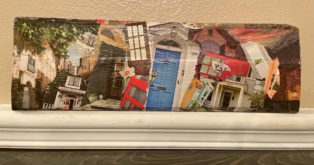 Mixed Media Door Collage Art: Upcycled Magazine Wall Decor - Etsy