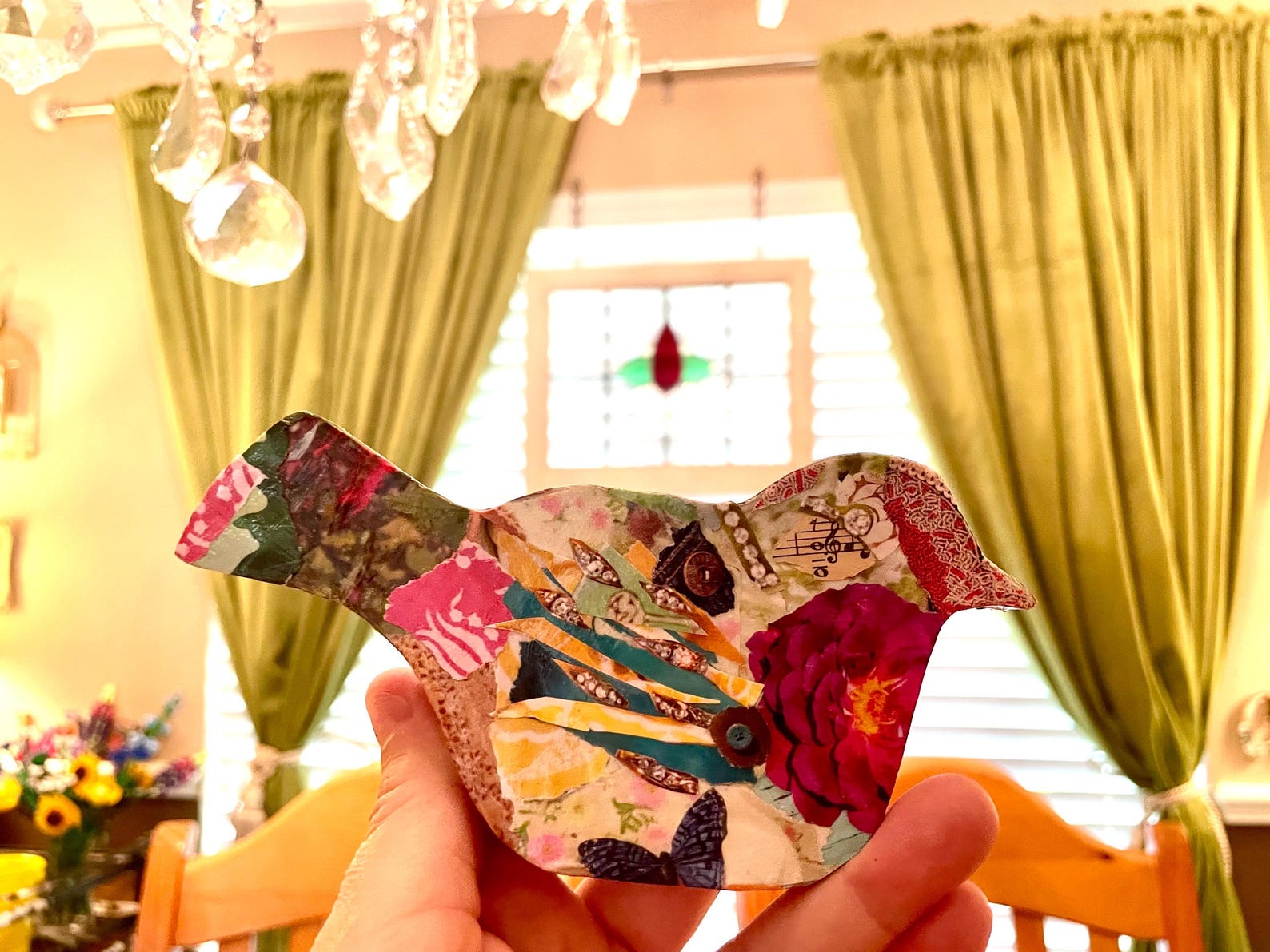 Decoupage Bird Art: Handmade Magazine Collage, "bursting Bloom" Decor ...
