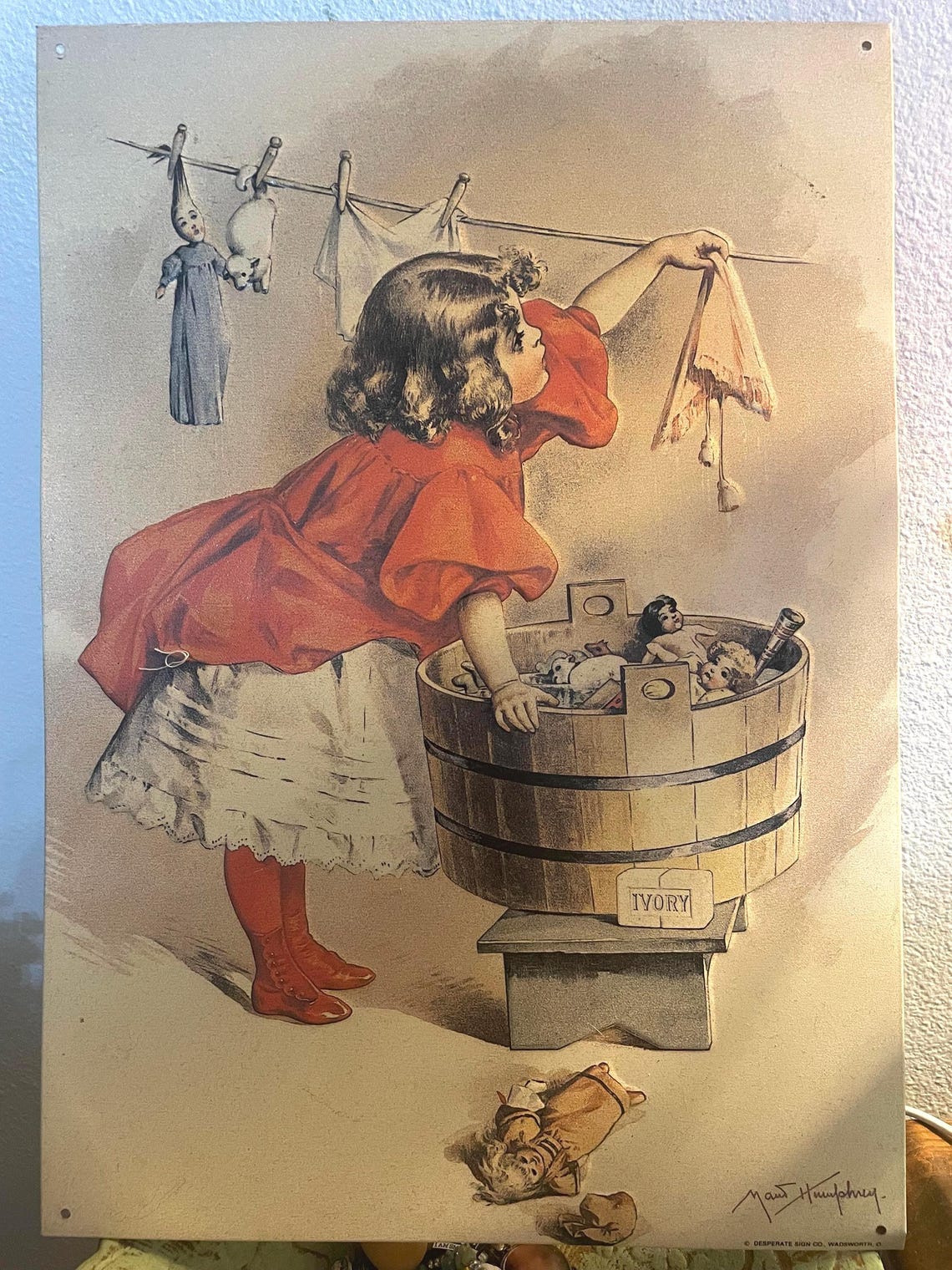 A Busy Day Ivory Soap Girl Washing Vintage Tin Metal Sign 11 1/2 X 16 1 ...