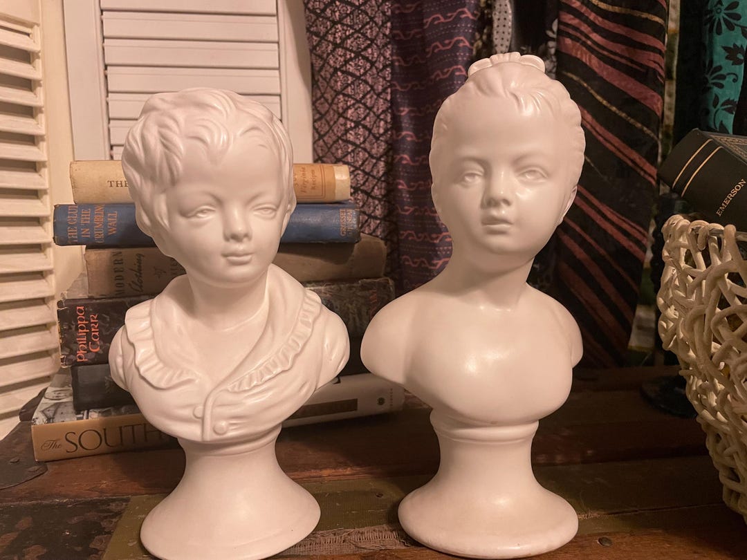 Victorian Bisque Porcelain Bust Statues: Napcoware Boy and Girl ...
