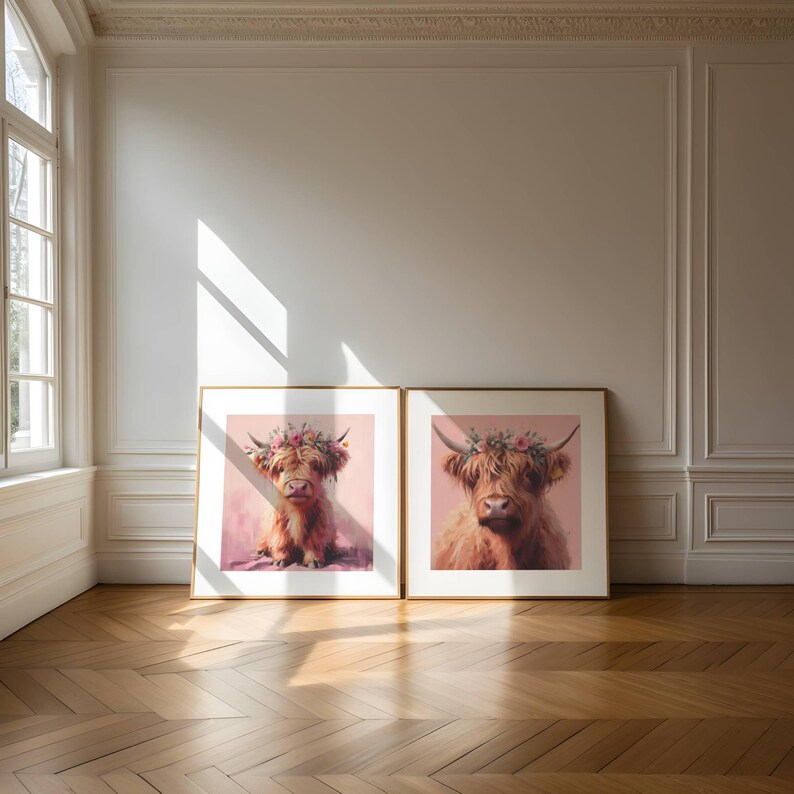 Highland Cow Prints (set of 2): Pastel Nursery Wall Art (digital ...