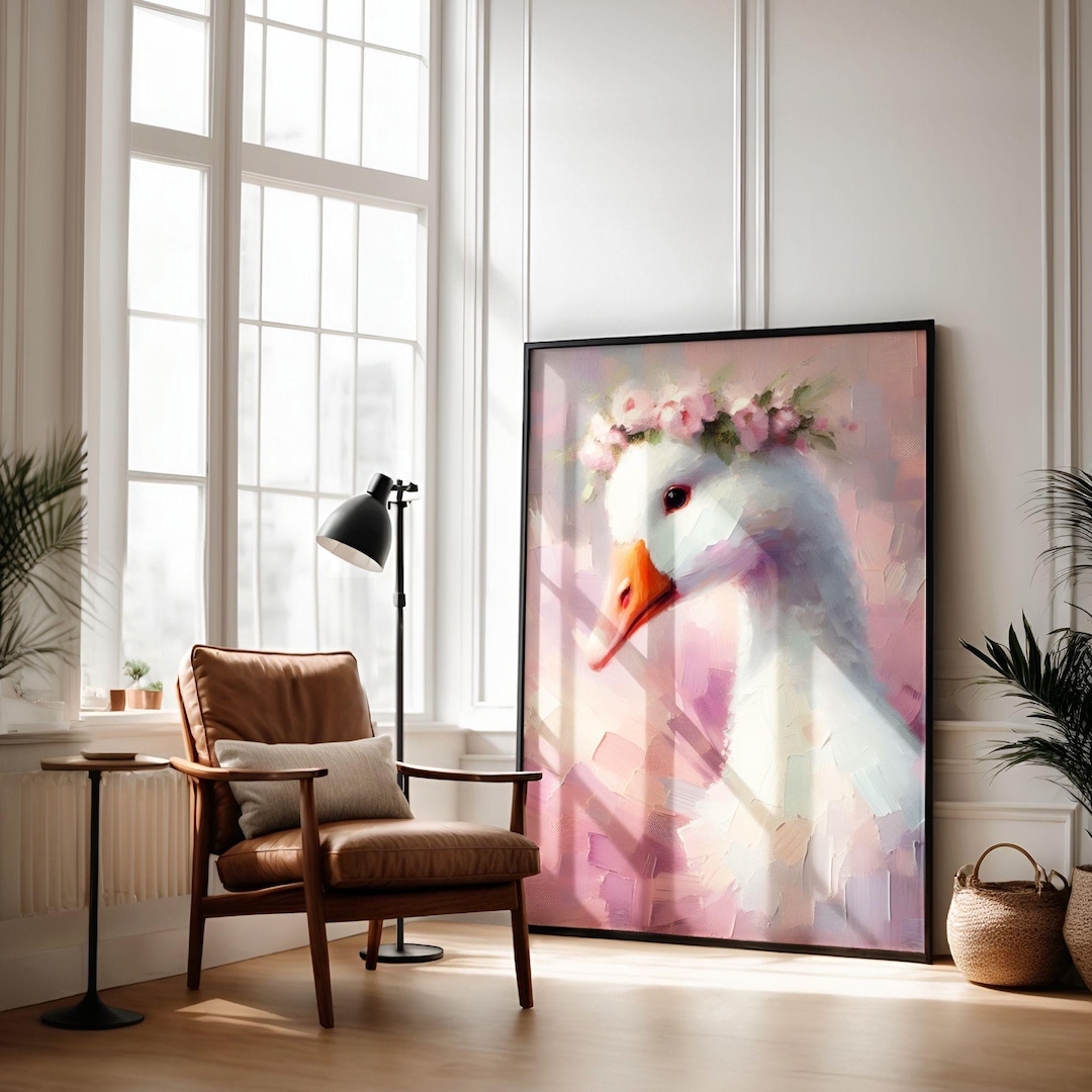 Goose Flower Crown Art Print: Eclectic Nursery Wall Decor (digital ...