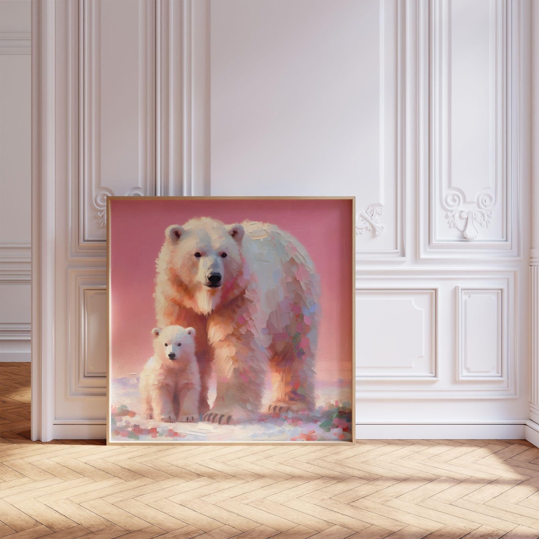 Polar Bear Mom and Baby Art Print: Whimsical Nursery Decor (digital ...