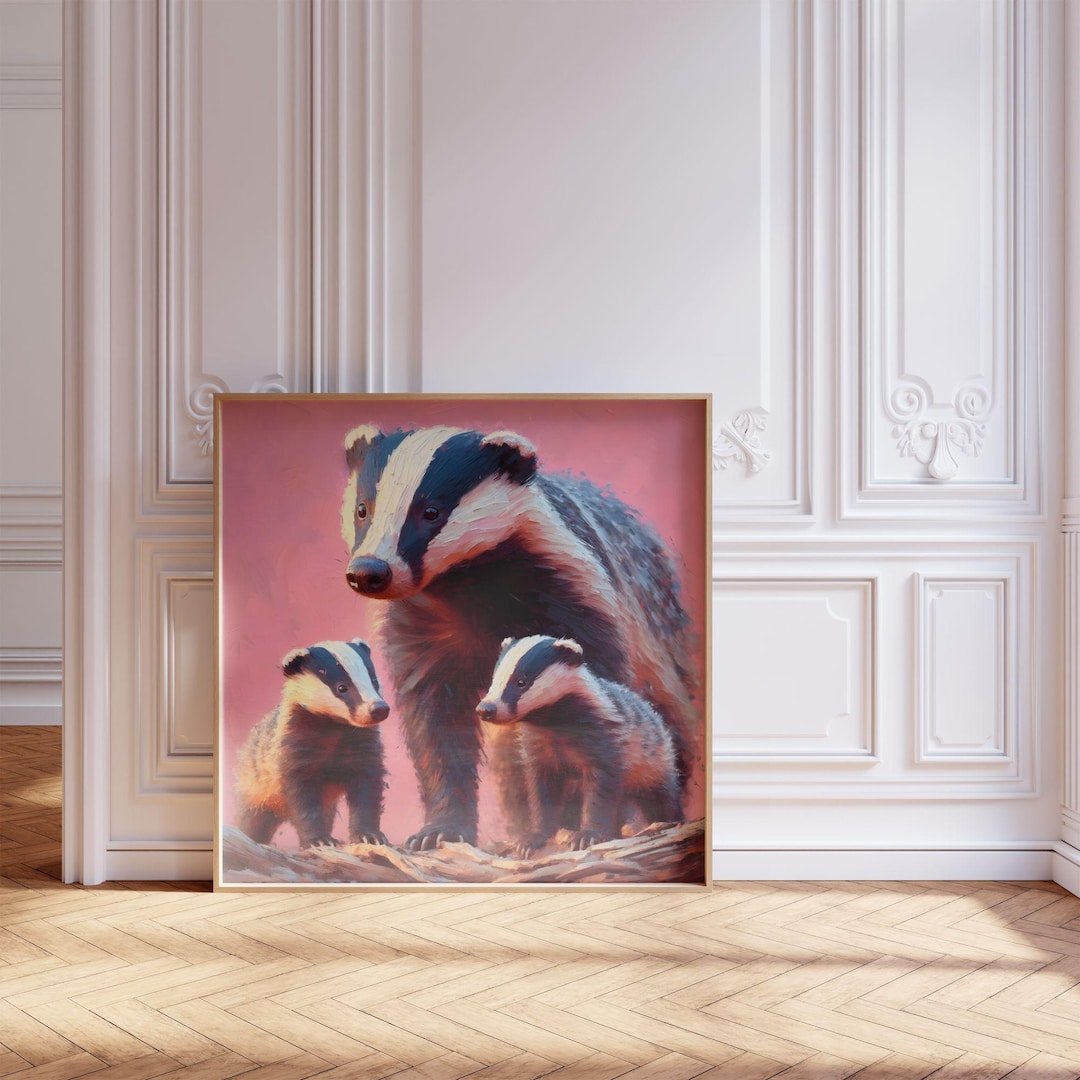 Badger Mom and Baby Art Print: Whimsical Nursery Decor (digital ...