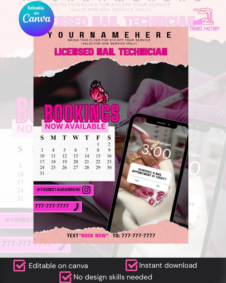 Editable Nail Tech Flyer Template | Canva Design (digital) - Etsy