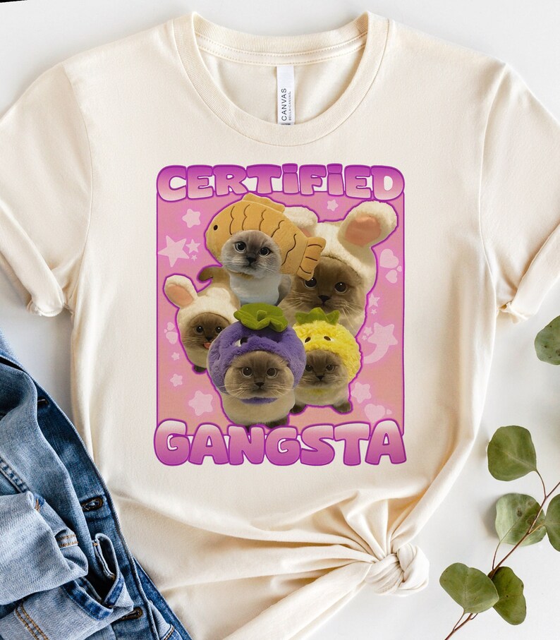 Certified Gangsta Funny Cat Meme T-png Gift for Her, Goofy Ahh Tee Png ...