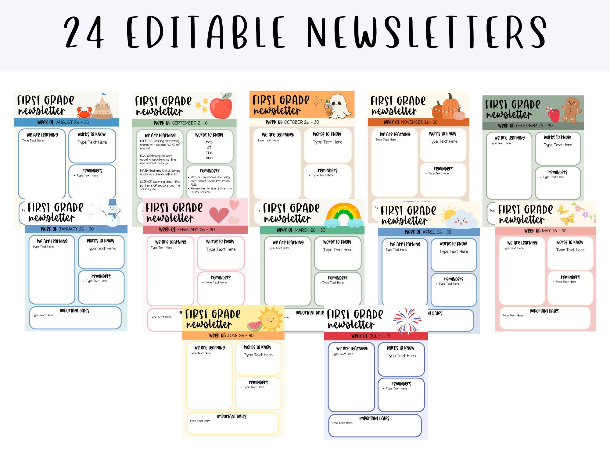 Monthly Classroom Newsletter Template Editable Bundle School Newsletter ...
