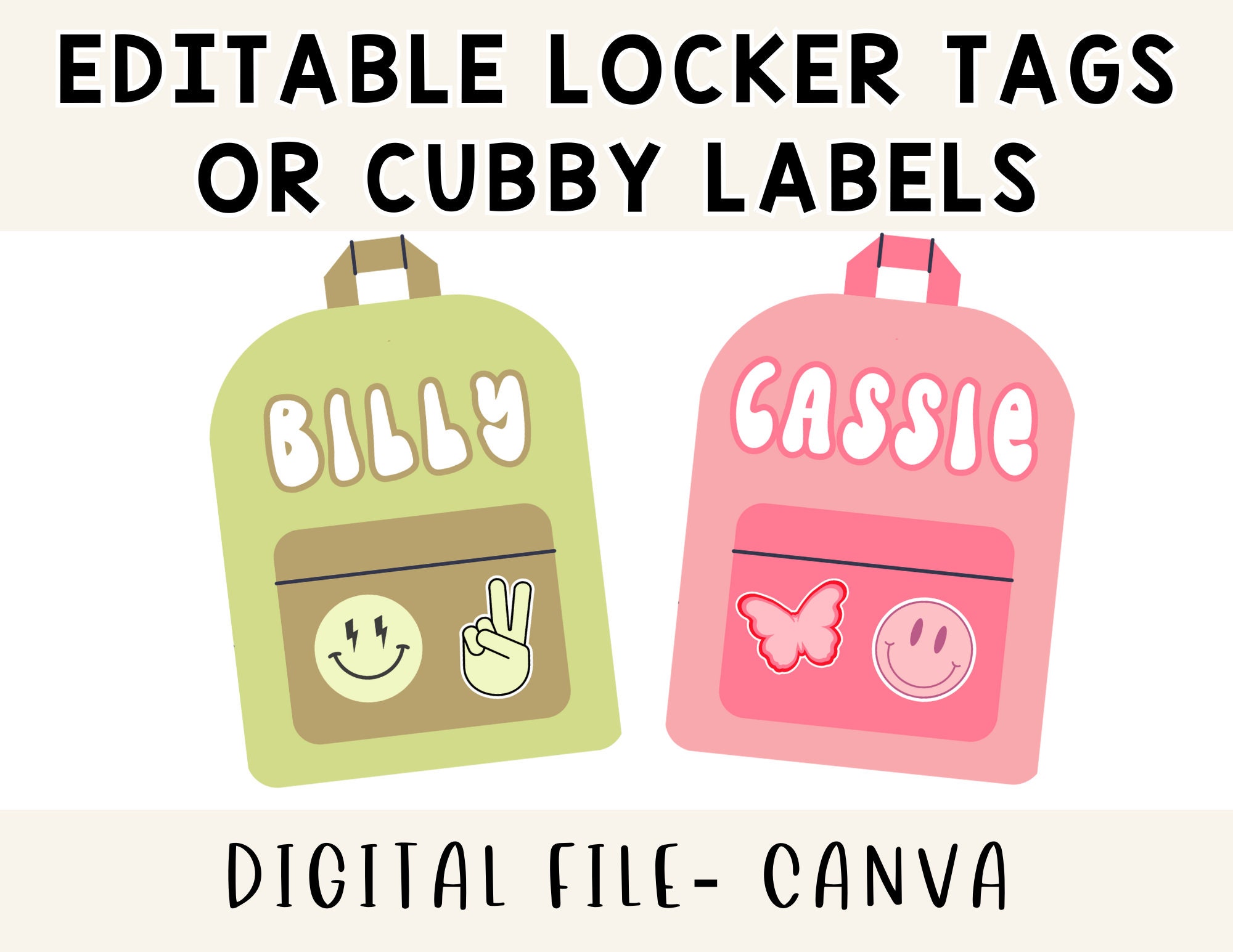 Retro Backpack Locker or Cubby Tags Editable Classroom Student Name ...