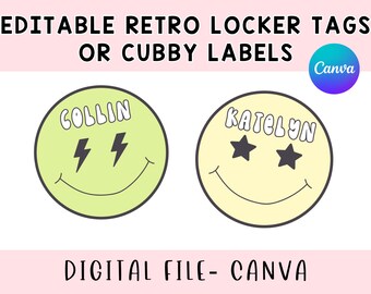 Retro Backpack Locker or Cubby Tags Editable Classroom Student Name ...