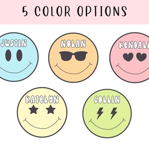 Retro Smiley Face Locker or Cubby Tags Editable Classroom Student Name ...