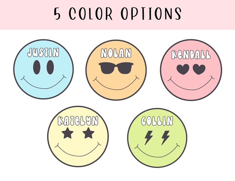 Retro Smiley Face Locker or Cubby Tags Editable Classroom Student Name ...
