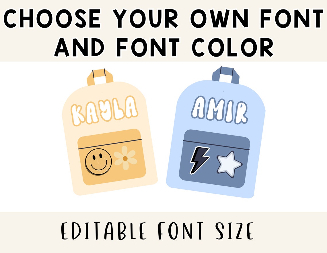 Retro Backpack Locker or Cubby Tags Editable Classroom Student Name ...