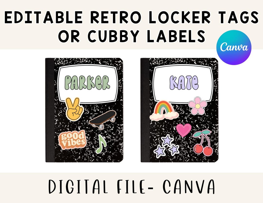 Retro Composition Book Locker or Cubby Tags Editable Classroom Student ...