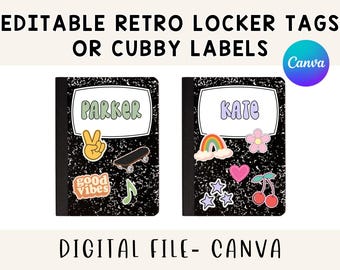 Retro Backpack Locker or Cubby Tags Editable Classroom Student Name ...