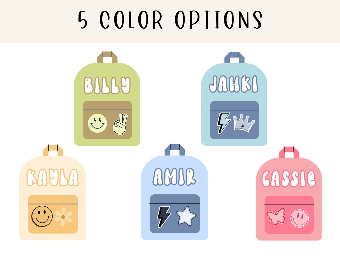 Retro Backpack Locker or Cubby Tags Editable Classroom Student Name ...