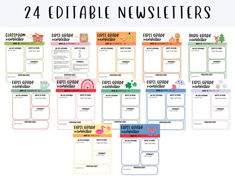 Monthly Classroom Newsletter Template Editable Bundle School Newsletter ...