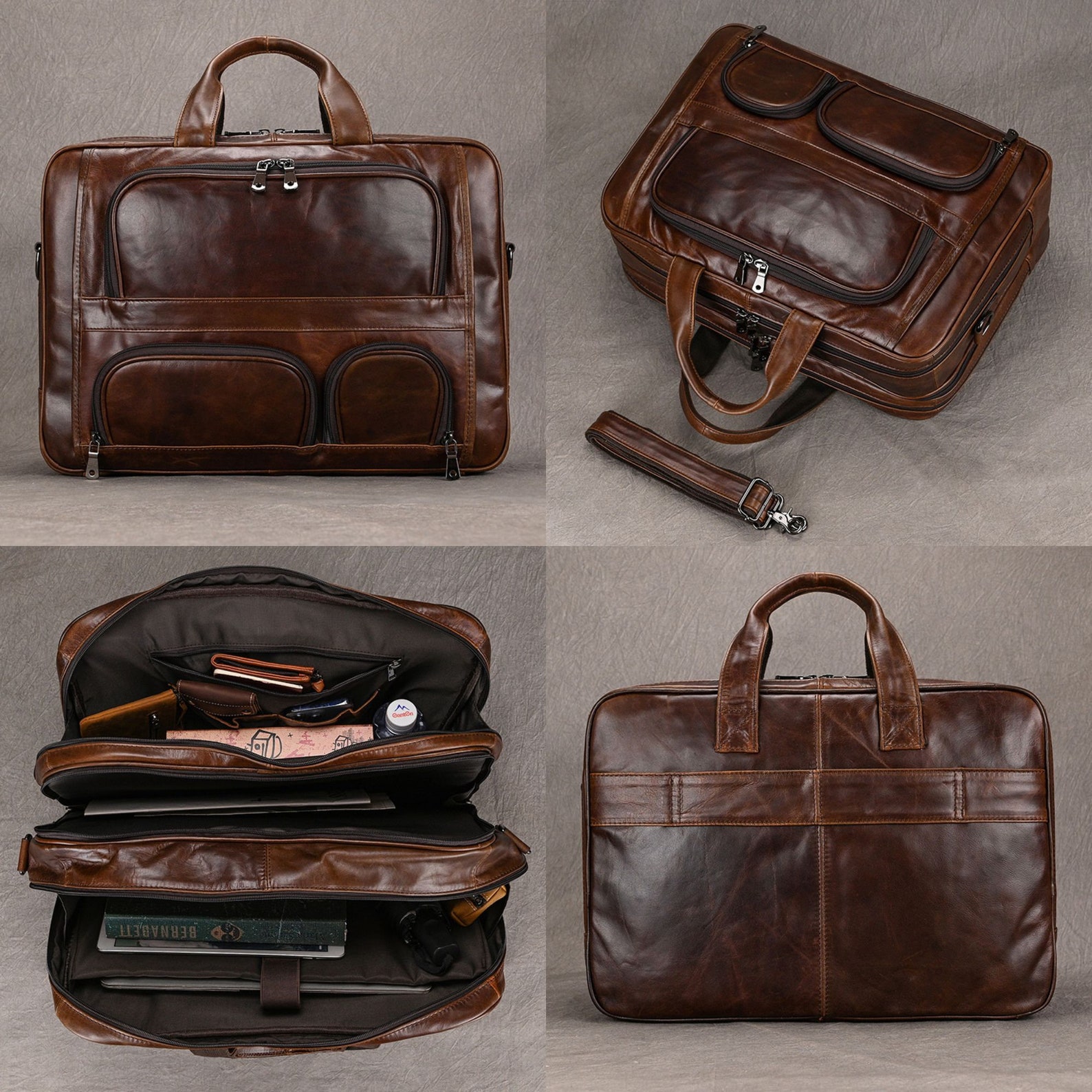 Personalized Leather Briefcase Men,brown Leather Briefcase Men Leather ...
