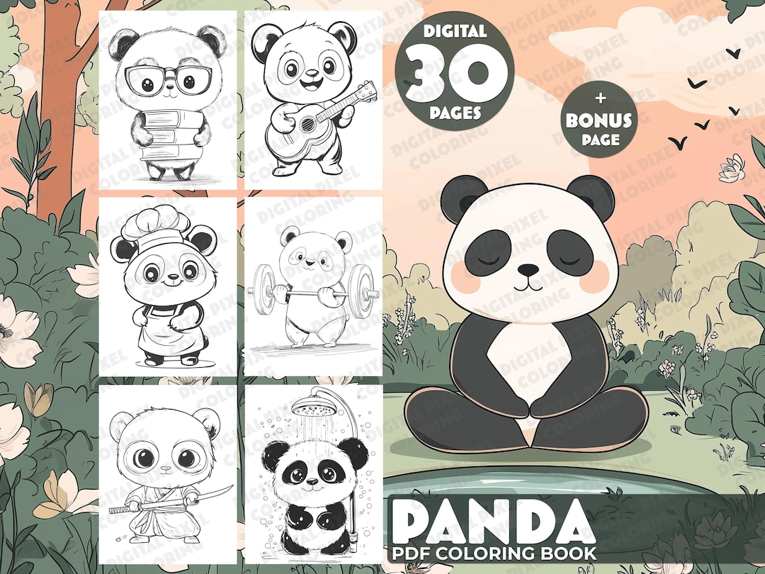 Coloring Book: Kawaii Panda. A Digital Coloring Book Funny Panda in PDF ...