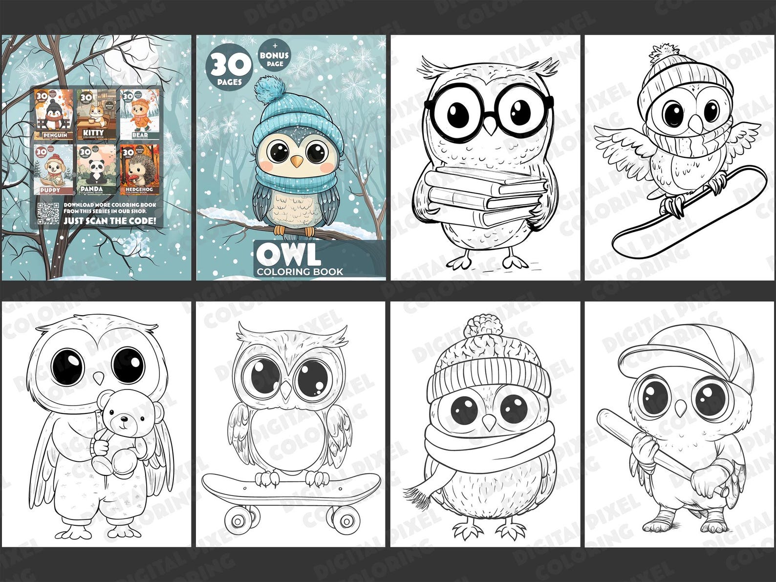 Coloring Book: Funny Owl. A Digital Coloring Book Featuring a Cartoon ...