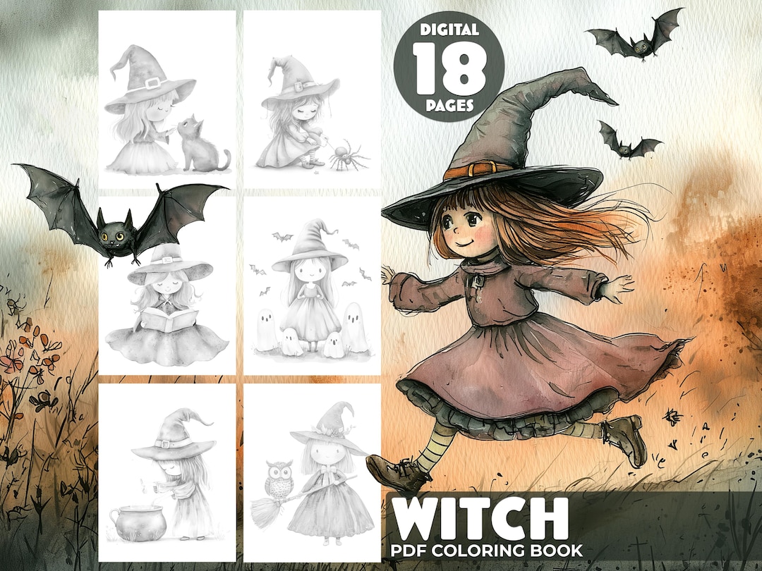 Little Witch Coloring Book for Printing – 18 Pages PDF – Digital ...