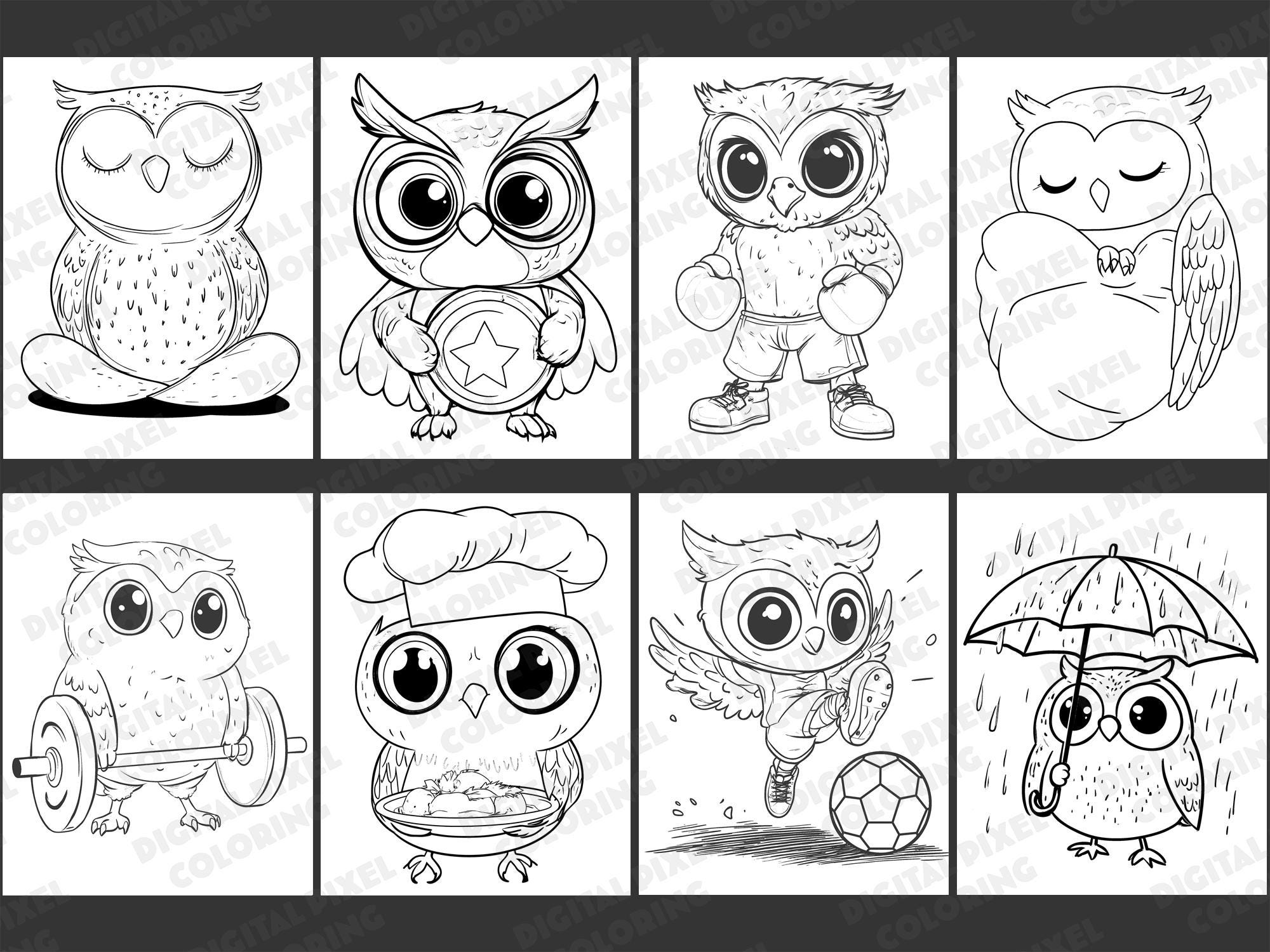 Coloring Book: Funny Owl. A Digital Coloring Book Featuring a Cartoon ...