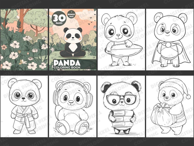 Coloring Book: Kawaii Panda. A Digital Coloring Book Funny Panda in PDF ...