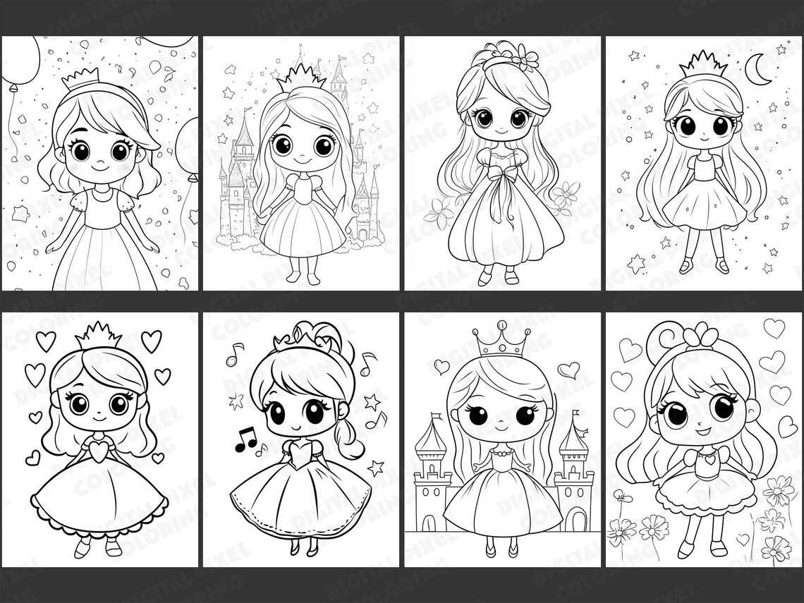 Coloring Book: Princess. A Digital Coloring Book for Girls Featuring ...
