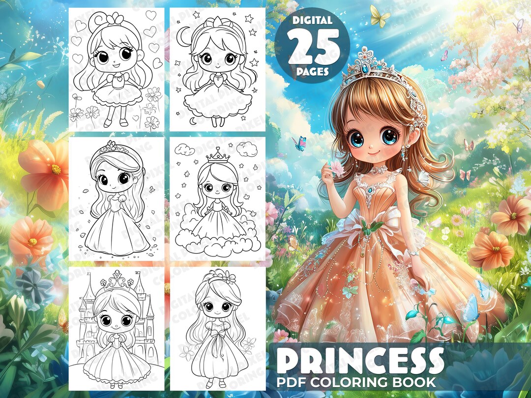 Coloring Book: Princess. A Digital Coloring Book for Girls Featuring ...