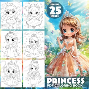 Coloring Book: Princess. A Digital Coloring Book for Girls Featuring ...