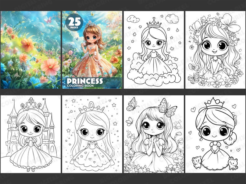 Coloring Book: Princess. A Digital Coloring Book for Girls Featuring ...