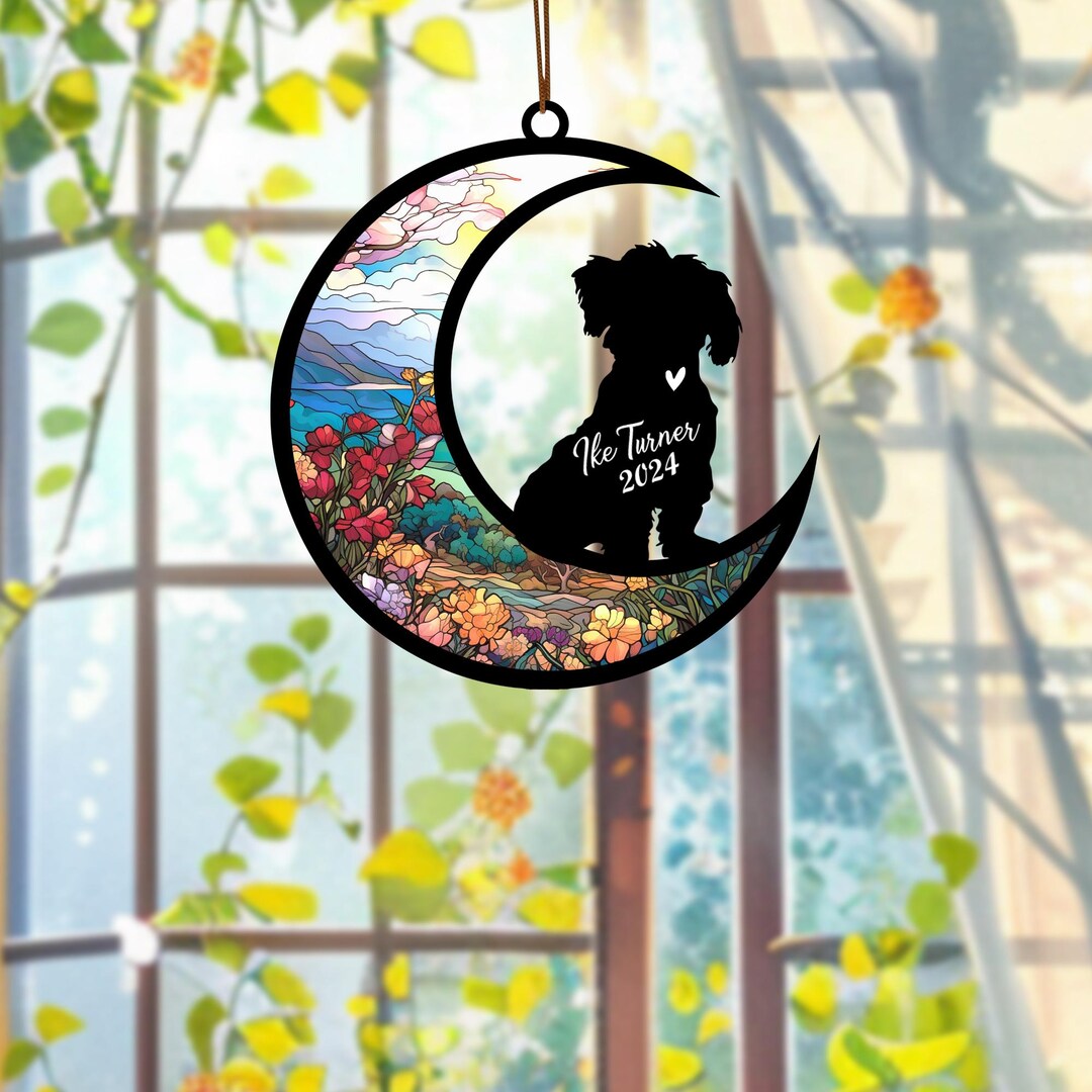 Personalized Maltese Dog Memorial Moon Suncatcher, Pet Loss Sympathy ...