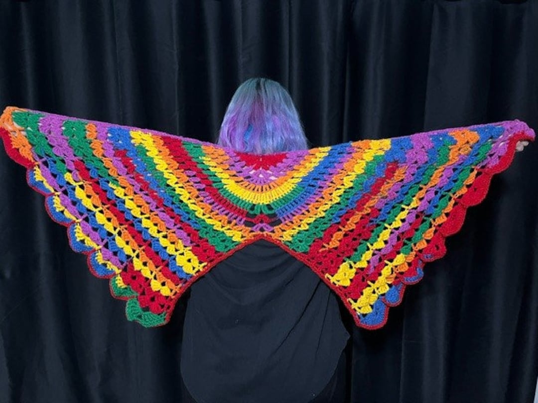 Rainbow Wings Shawl, Pride Wings, Festival Wings, Crochet Winged Shawl ...