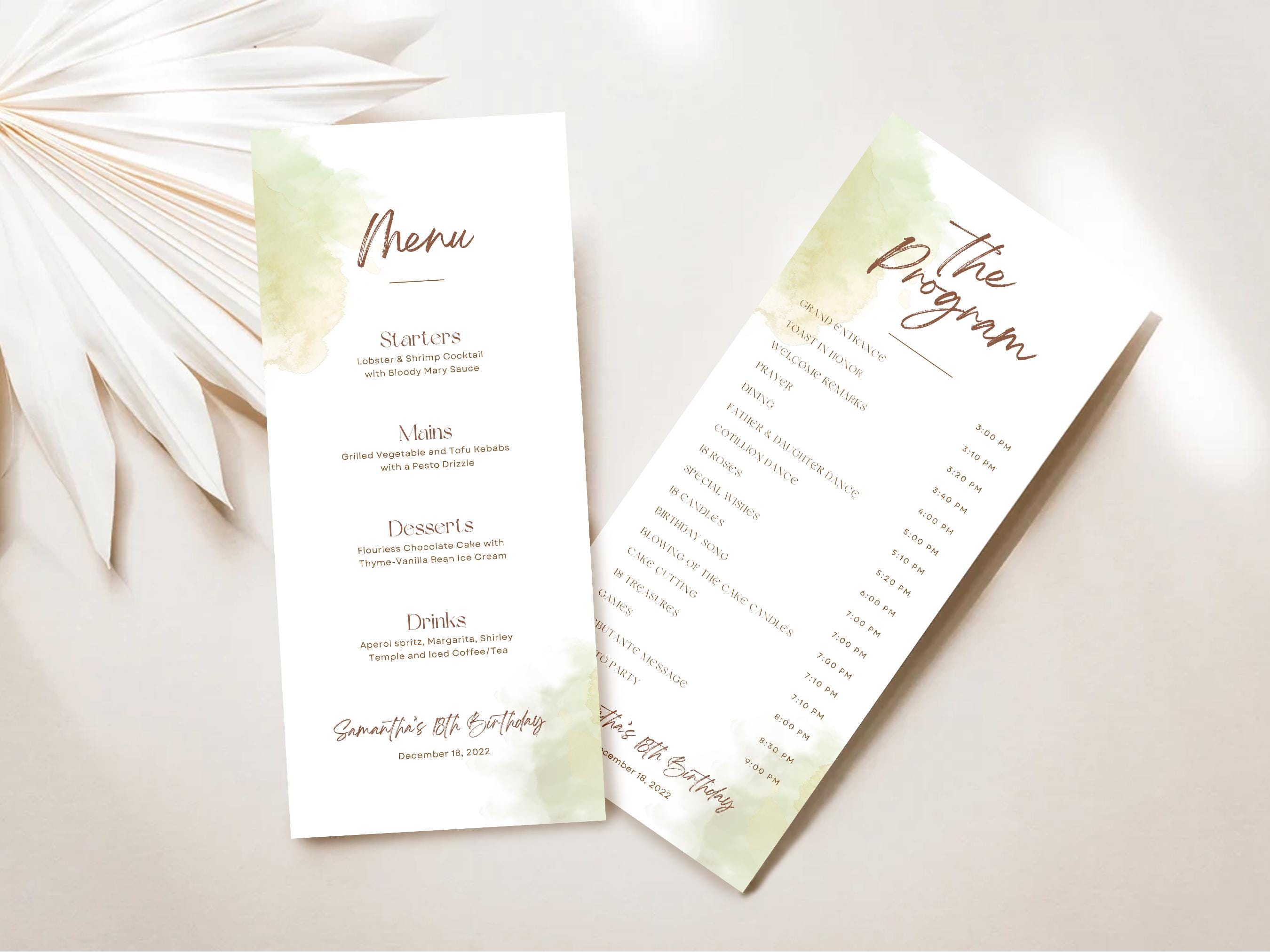 Editable Cotillion Debut Program and Menu for 18th Birthday Debutante ...