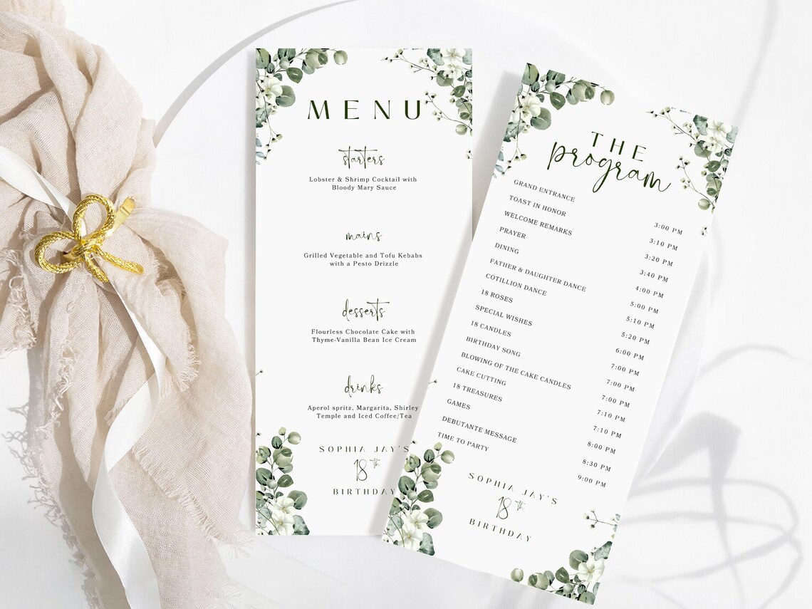 Editable Cotillion Debut Program and Menu for 18th Birthday Debutante ...