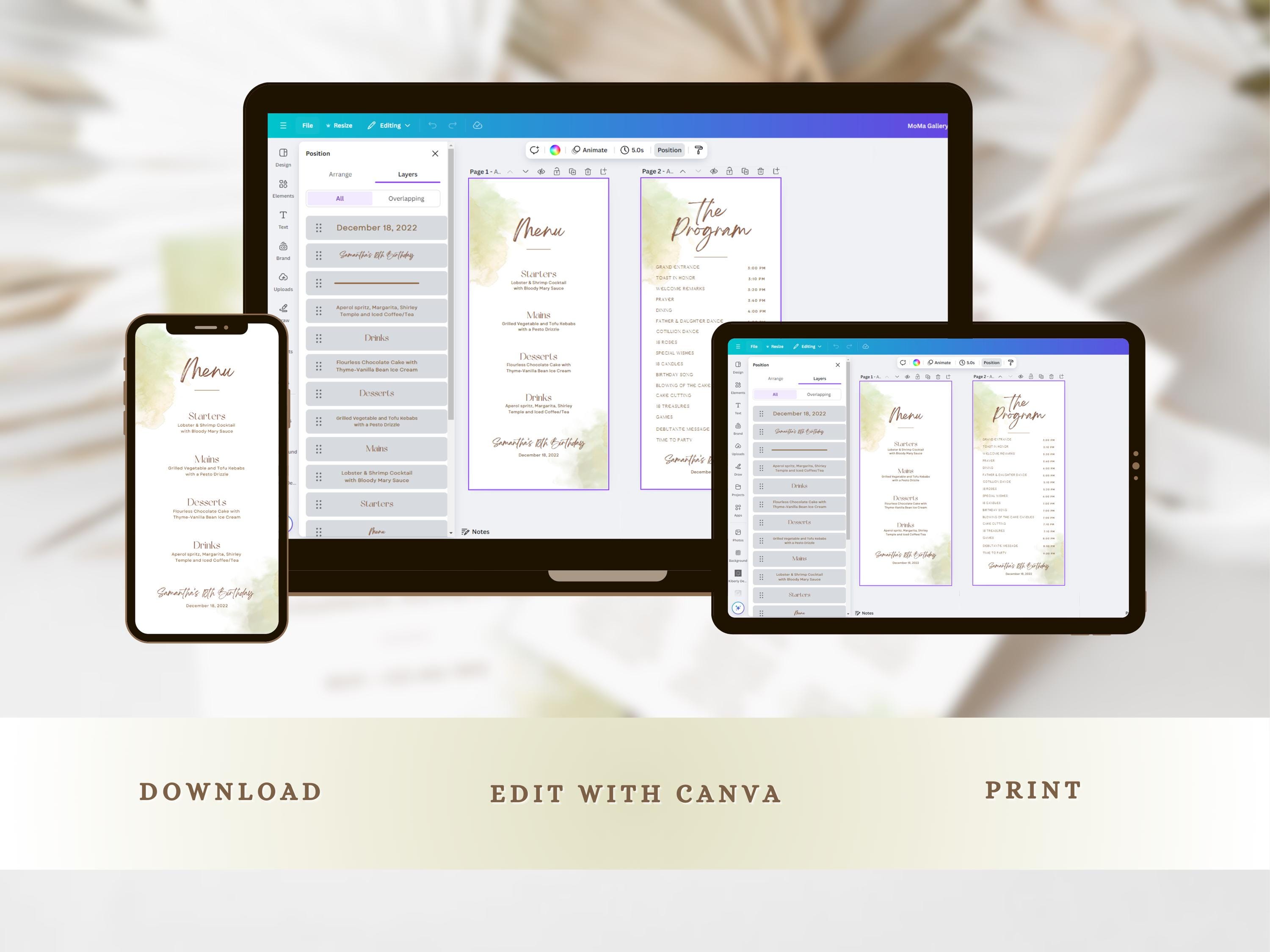 Editable Cotillion Debut Program and Menu for 18th Birthday Debutante ...