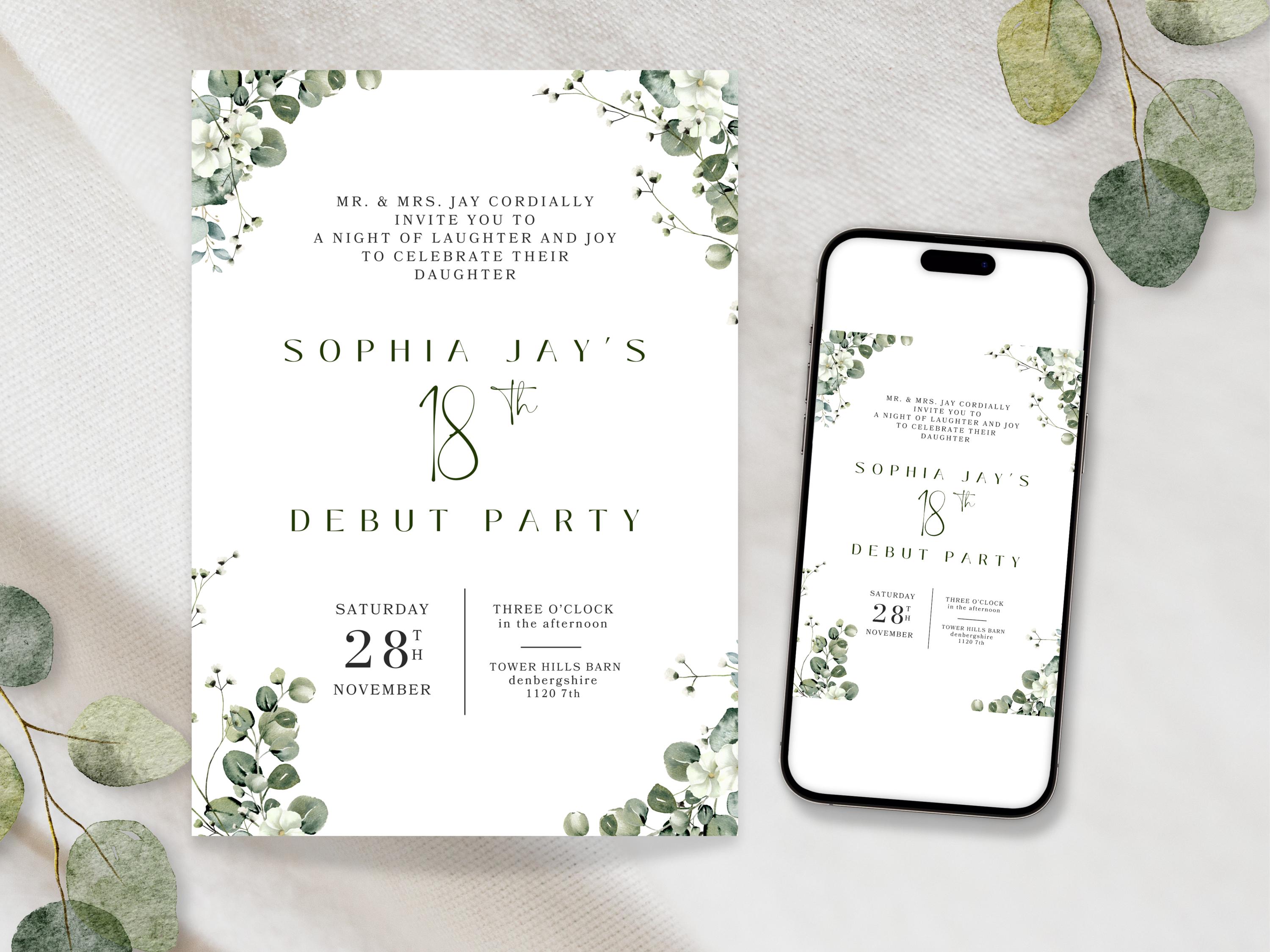 Editable Cotillion Debut Invitation for 18th Birthday for Debutante ...